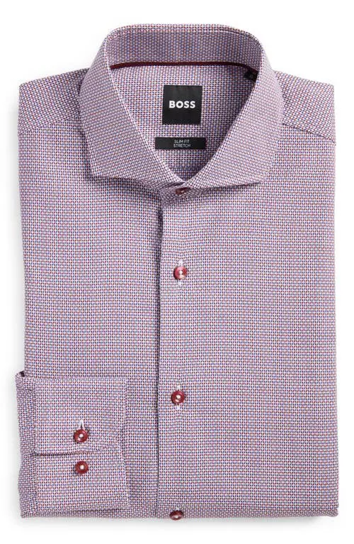 Hugo Boss Hank Slim Fit Micropattern Stretch Dress Shirt Dark Purple